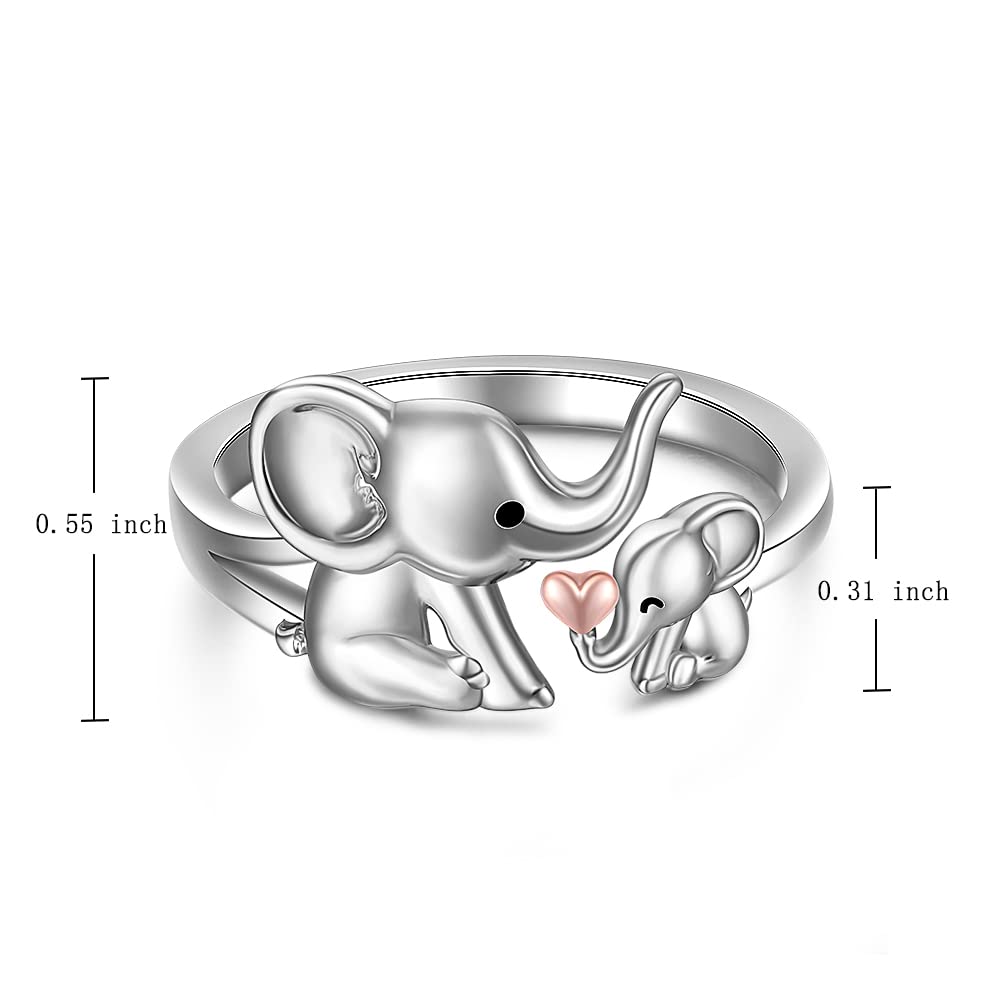 Fenthring Sterling Silver Elephant Ring Mama Elephant Rings Rose Gold Plated Heart Family 2 Elephants Gift Size 9
