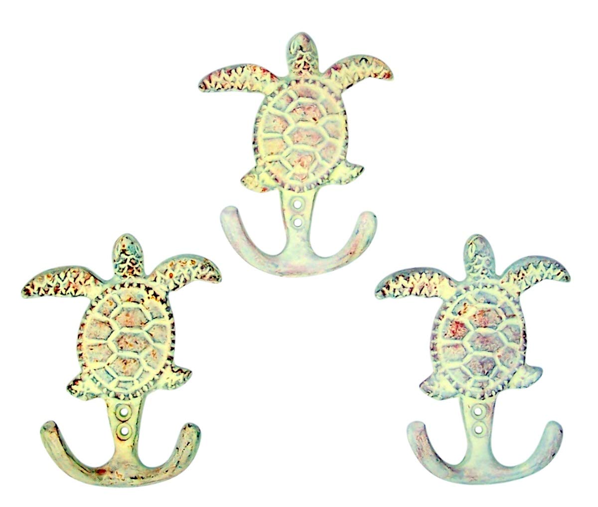 Wowser White Turtle Cast Iron Wall Mount Coat Hooks, 4 3/4 Inch, Set of 3
