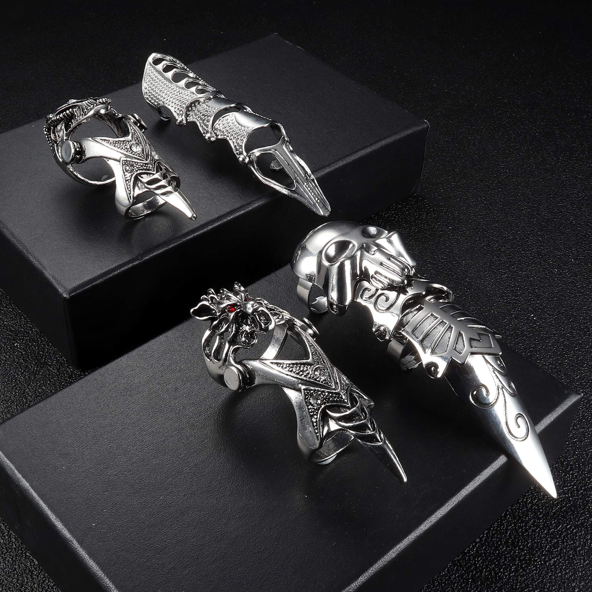 FIASASO 8Pcs Vintage Punk Rings for Men Women Gothic Octopus Dragon Claw Snake Wolf Skull Rings Open Adjustable Rings Set Jewelry
