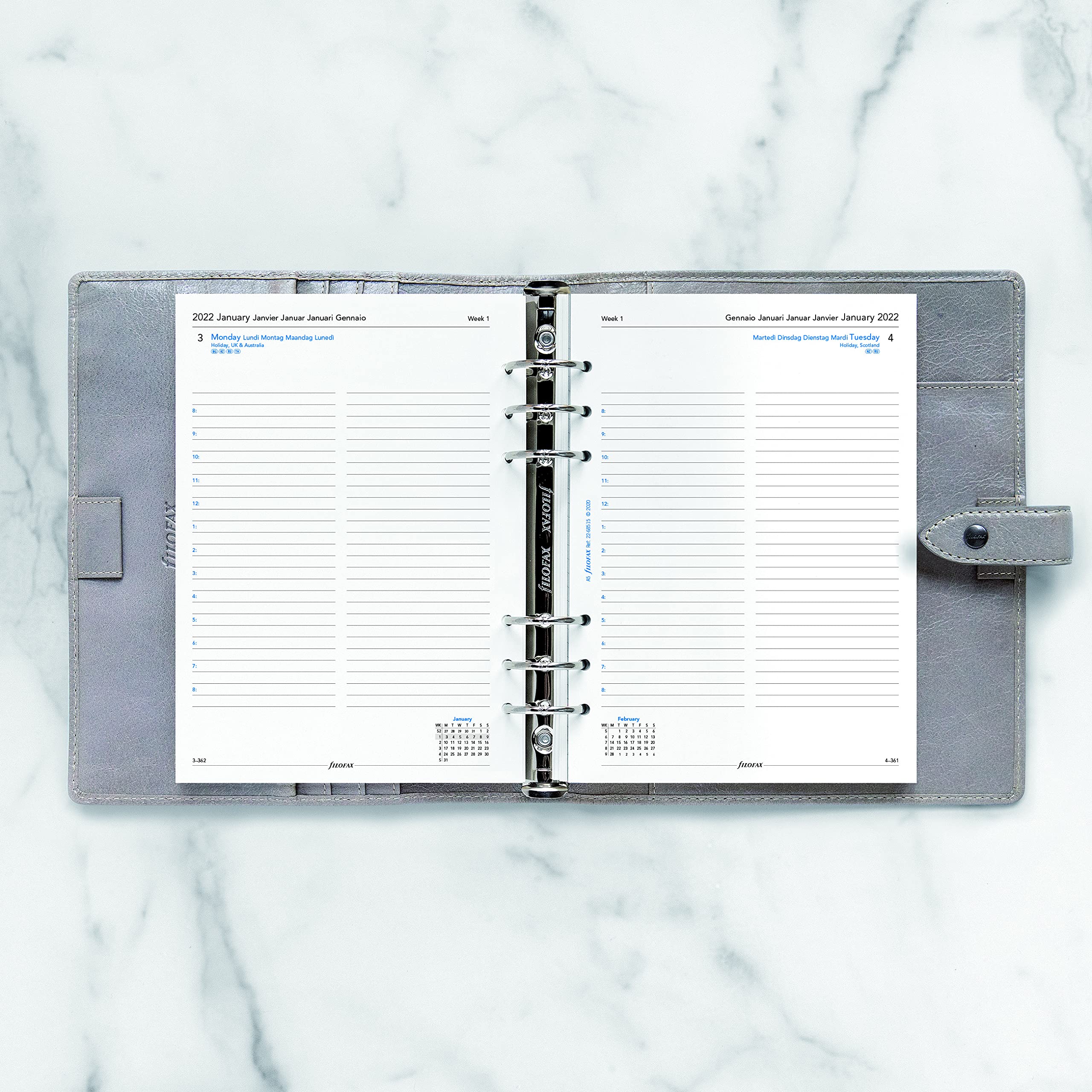Filofax Refill, A5 Size, Day on One Page with Appointments, White Paper, Multilingual: Five Languages, 2022 (C68515-22), 5.75 inches X 8.25 inches