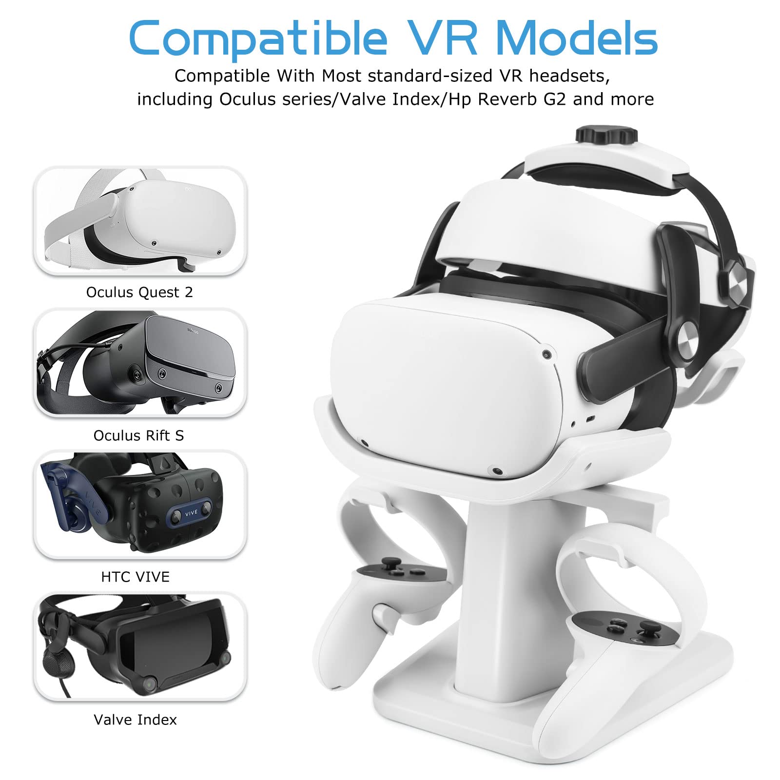 Head Strap with 5300mAh Battery Pack & VR Display Stand for Oculus Quest 2, Replacement Adjustable Strap for Quest 2 Elite Straps, VR Stand Display Holder and Controller Mount Station