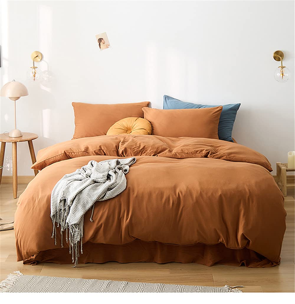 Zipper Halloween Bedding Brunt Orange Duvet Cover Queen Full Pumpkin Duvet Cover Set Fall Rust Orange Comforter Cover Zipper Tie 1 Duvet Cover 2 Pillow Shams,Aesthetic Bedding Full, No Comforter