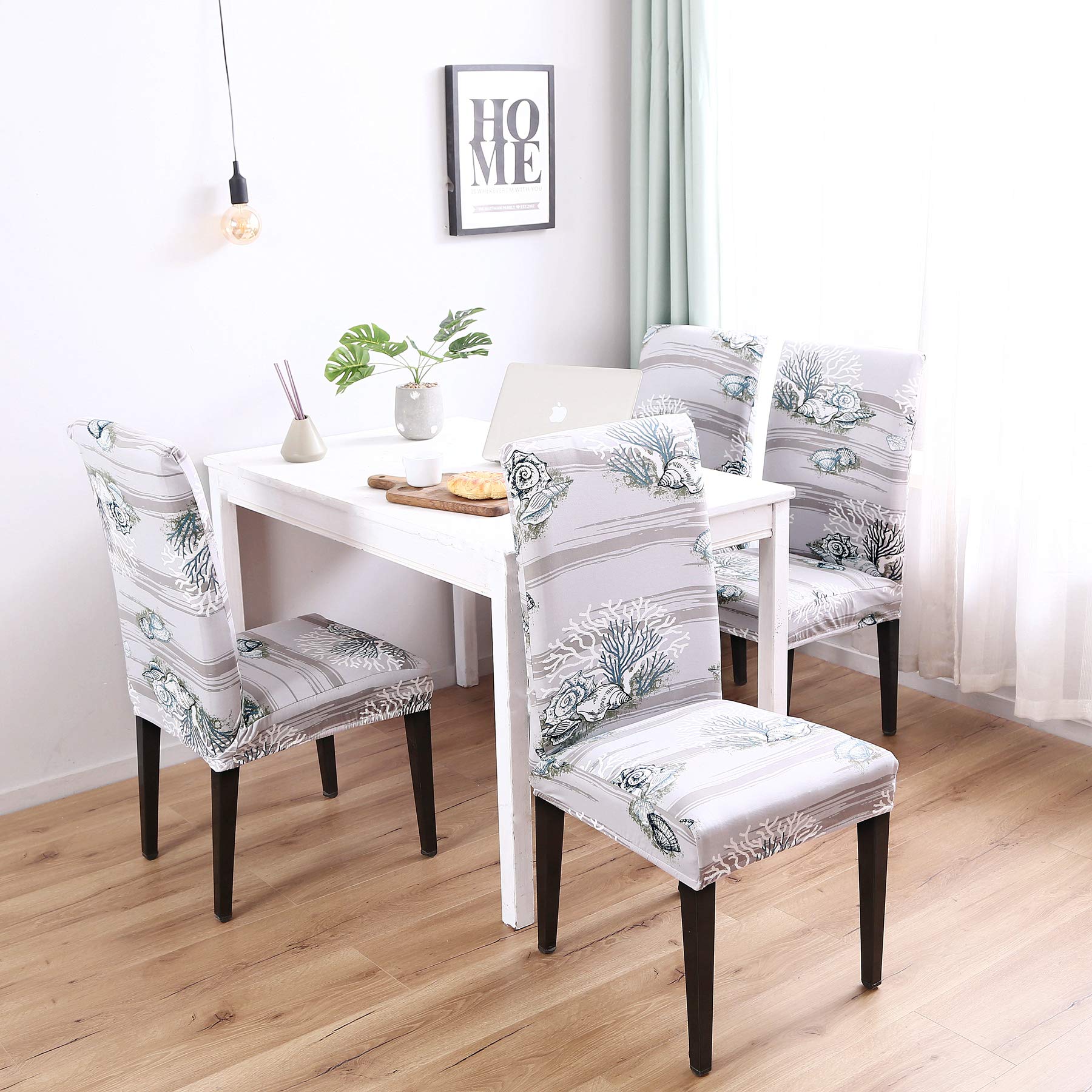 ENOVA HOME Modern Elegant Polyester and Spandex Stretch Washable Removable Dining Chair Slipcover, Soft and Stretchy Slipcover (Season Flower, 4)