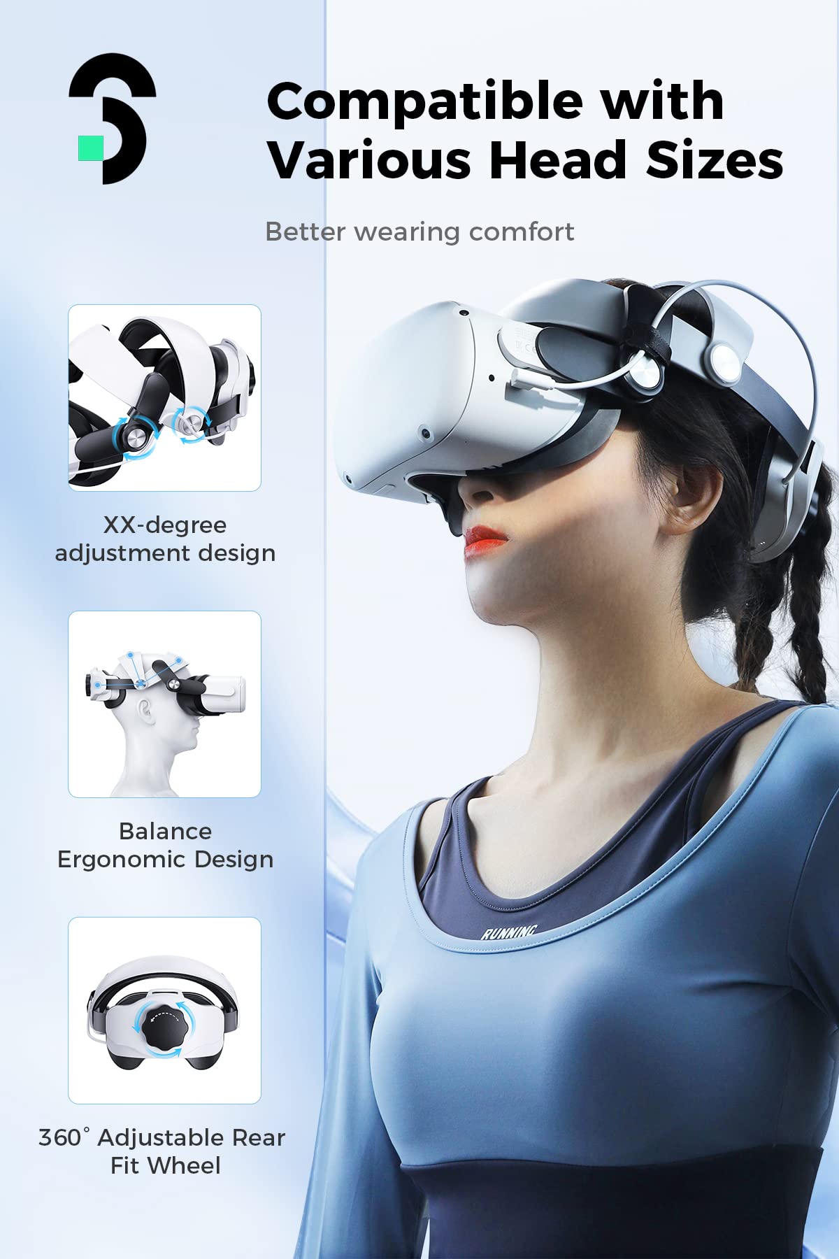 Head Strap with Battery Compatible with Oculus Quest 2, SOOMFON Strap Replacement Accessories with 10000mAh Battery Extend 8H Playtime, Enhanced Comfort Support in VR, Reduces Face and Head Pressure