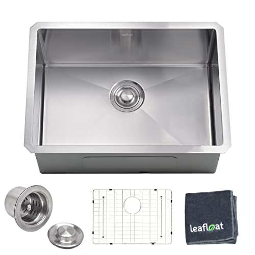 leafloat 25-inch Undermount Kitchen Sink, 25"x18"x10", Single Bowl, 18 Gauge T304 Stainless Steel, Satin Finish, with Strainer & Bottom Grid, cUPC listed