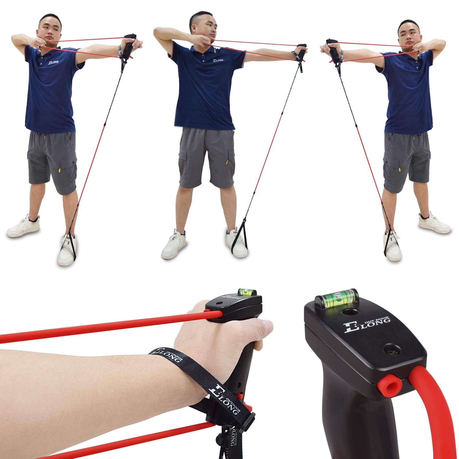 ELONG OUTDOOR Archery Bow Trainer, 18 lbs Draw Weight @28 Inch, Strength Stretch Band Exerciser for Recurve Bow Compound Shooting, Ambidextrous, Suitable for Kids Adults Beginner Experts