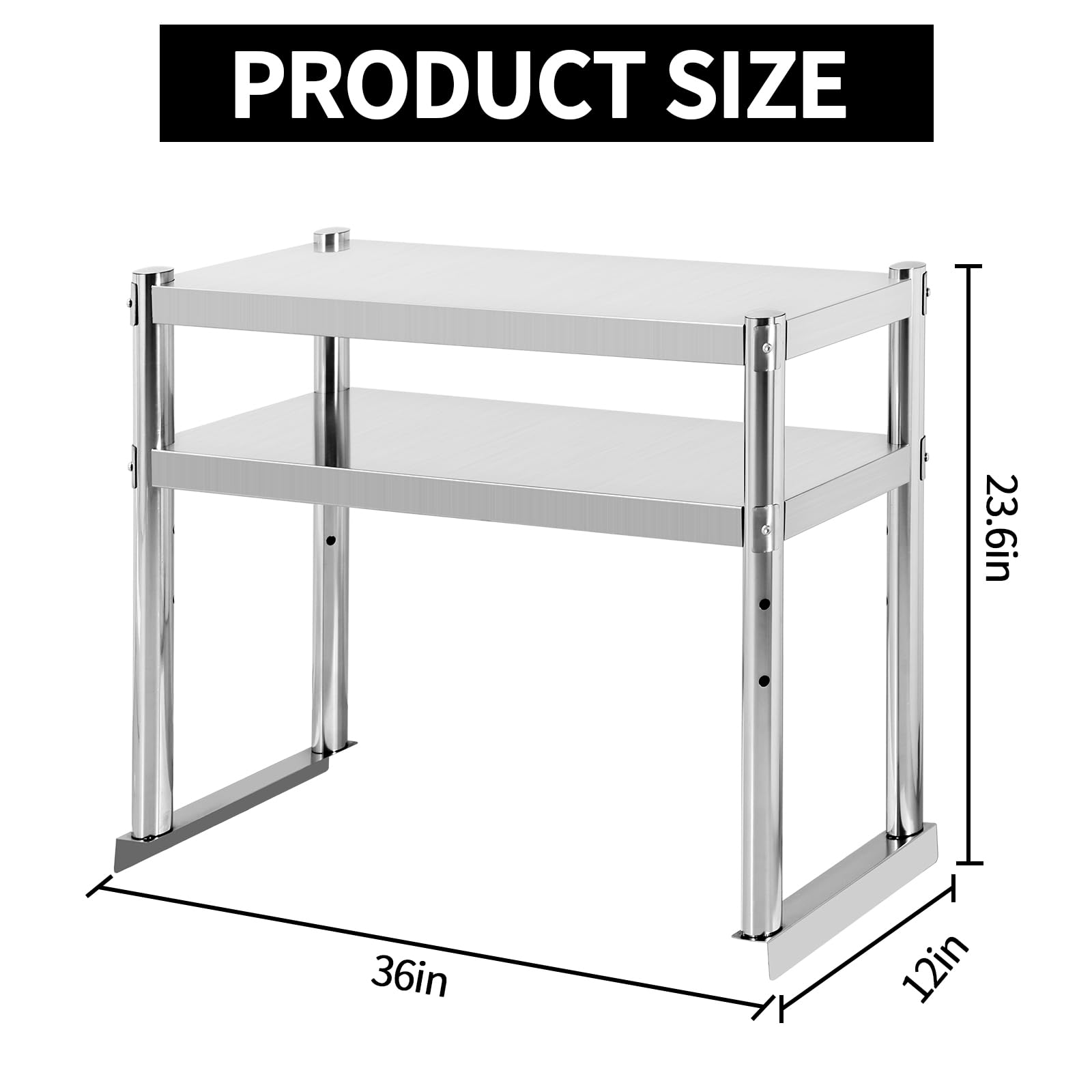 OUKIDR Stainless Steel Double Overshelf, Commercial Double Overshelf 2 Tier for Prep & Work Table in Kitchen, Restaurant & Home,12" X 36"