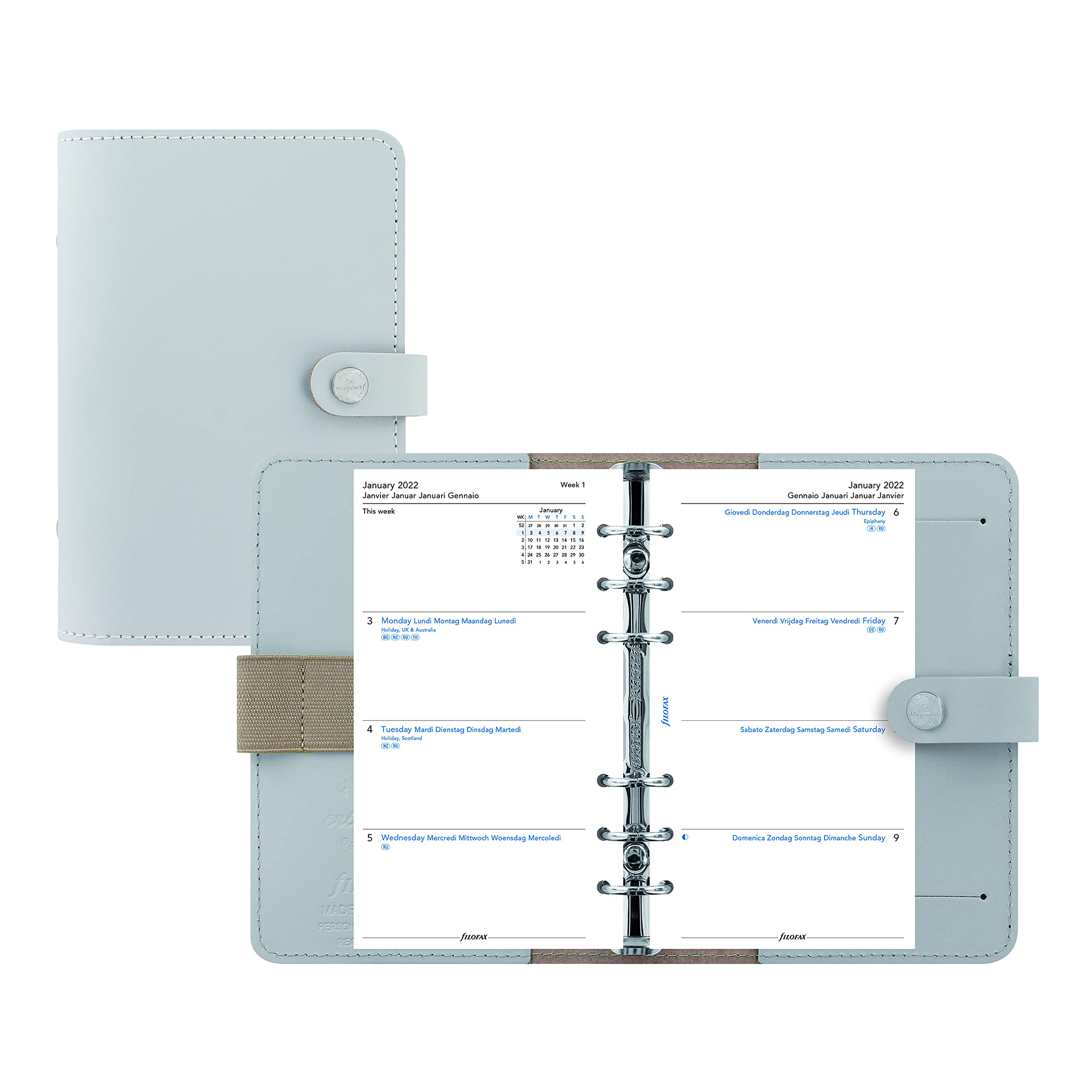 Filofax The Original Organizer, Personal Size, Stone - Leather, Six Rings, Week-to-View Calendar Diary, Multilingual, 2022 (C026069-22)