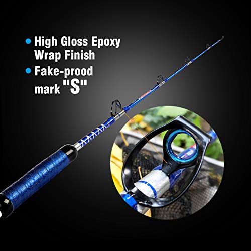 Fiblink Bent Butt Fishing Rod 2-Piece Saltwater Offshore Trolling Rod (6'-80-120lbs Conventional Guides)