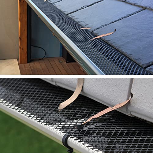 Evcitn Plastic 2-Pack Gutter Guard Mesh Roll 6”X80Ft Long Total,DIY Leaf Protection Cover Netting with 40 Clip Fixing Hooks,Ideal for Preventing Leaves,Twigs and Debris from Clogging
