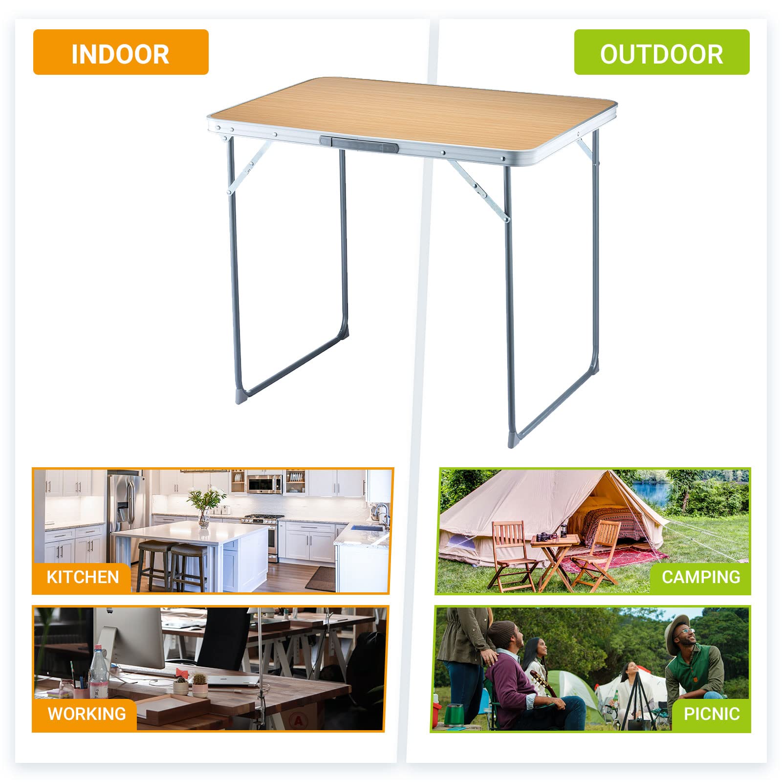 FUNDANGO Folding Camping Table Portable Outdoor Picnic Tables Waterproof and Durable Lightweight Desk with Handle for Outdoor Camp Picnic Beach 7.5lbs.