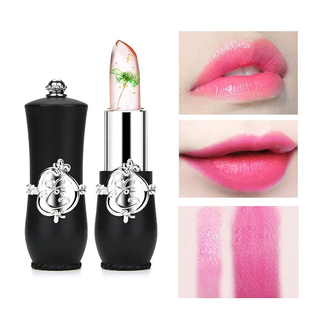 firstfly Pack of 6 Crystal Flower Jelly Lipstick, Long Lasting Nutritious Lip Balm Lips Moisturizer Magic Temperature Color Change Lip Gloss (Black)