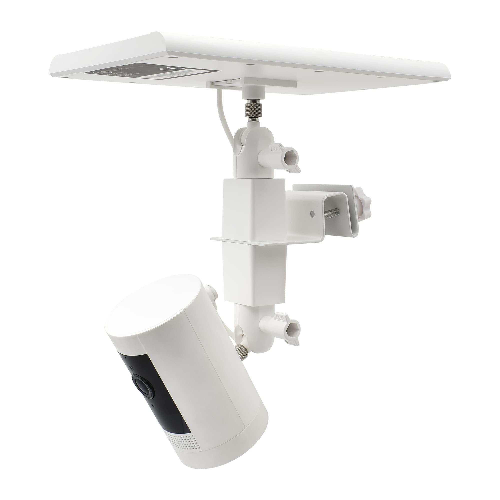 Holicfun 2-in-1 Security Camera and Solar Panel Gutter Mount for Ring, Eufy, Arlo, Reolink Solar Panels and Cams (White)