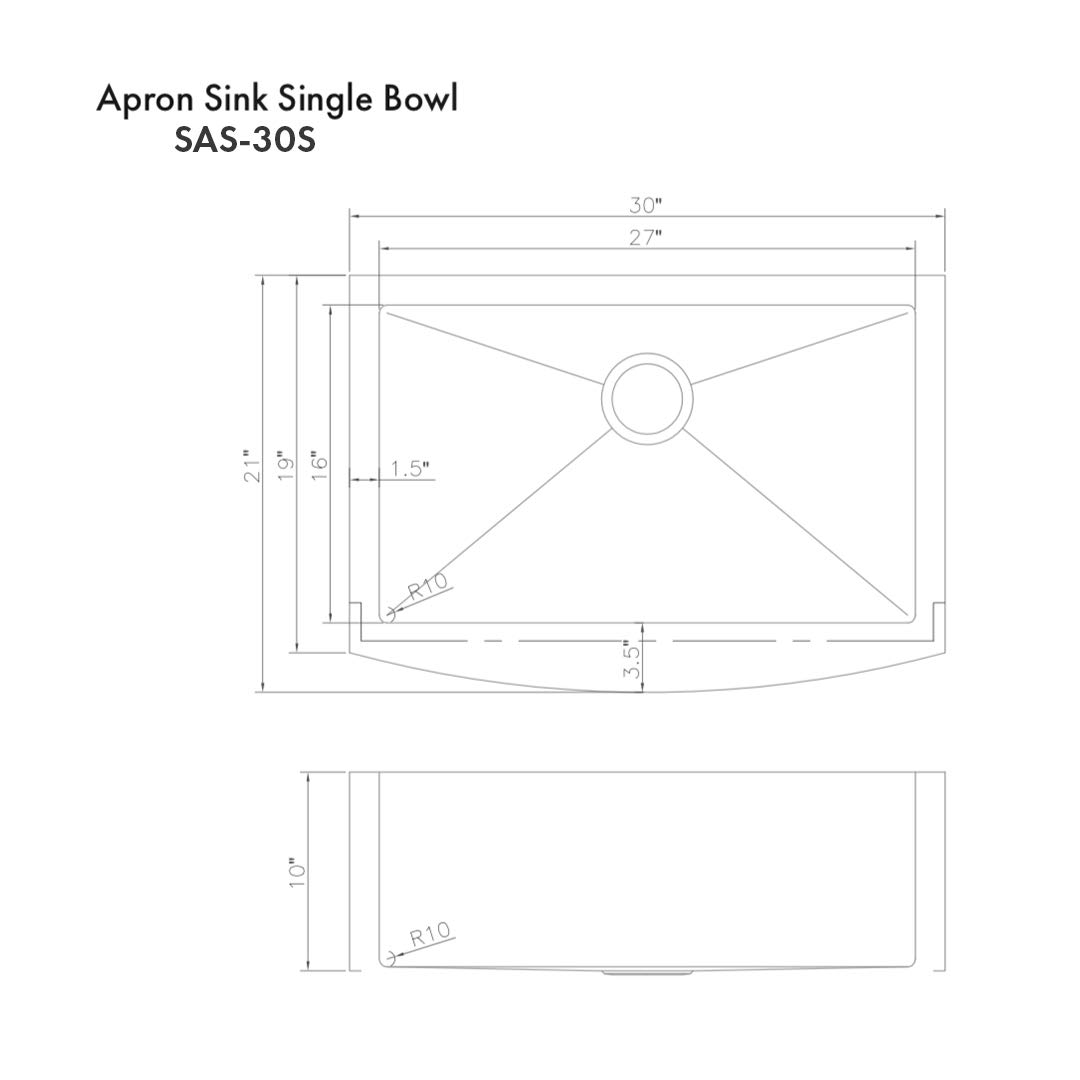 ZLINE 30" Zermatt Farmhouse Apron Mount Single Bowl Scratch Resistant Stainless Steel Kitchen Sink with Bottom Grid (SAS-30S)