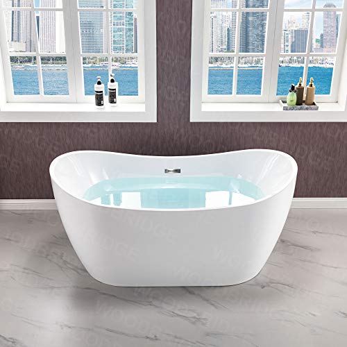WOODBRIDGE 59" Acrylic Freestanding Bathtub Contemporary Soaking White Tub with Chrome Overflow and Drain,B0016 -C-Drain &O