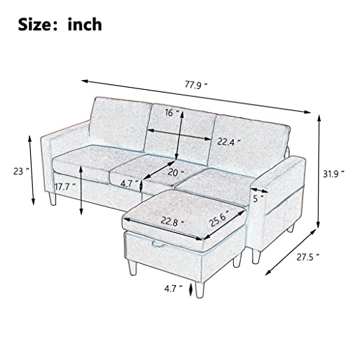sgzyl Convertible Sectional Sofa with Two Pillows,Living Room L-Shape 3-Seater Upholstered Couch for Small Space