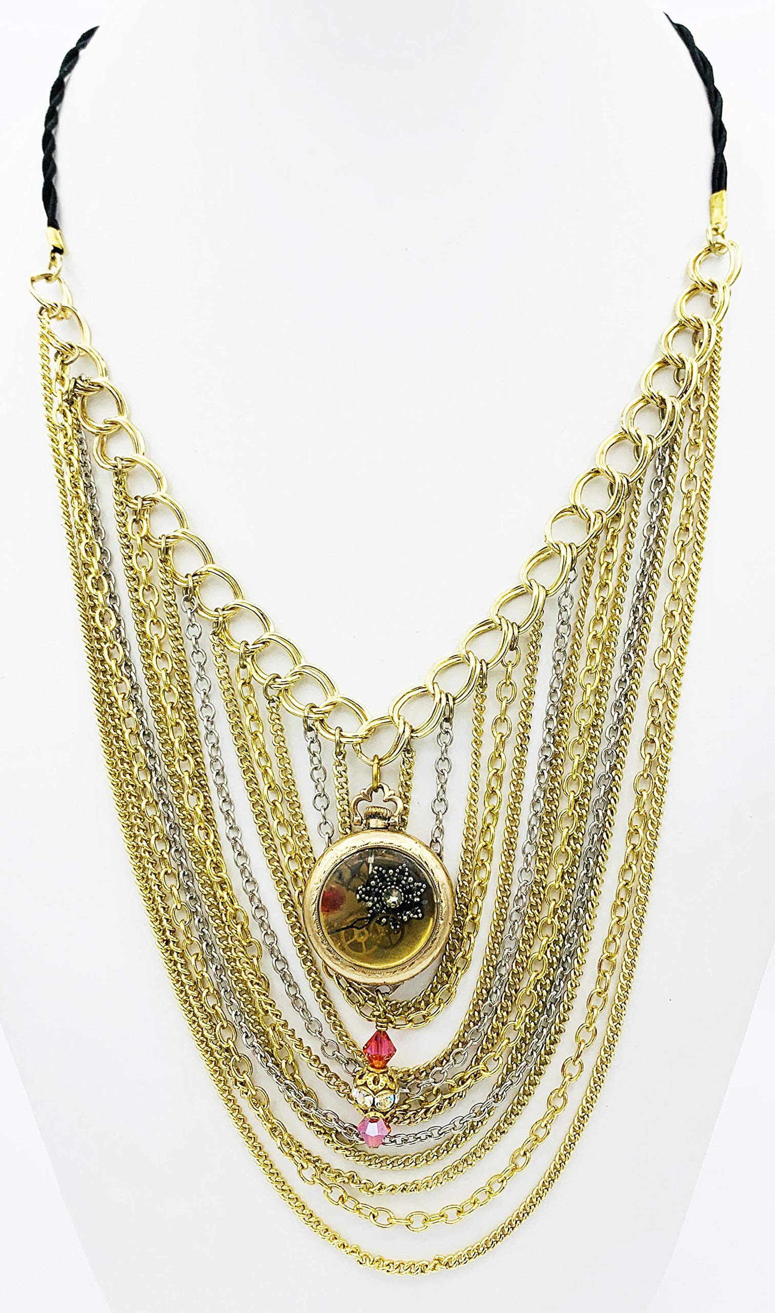 Goldtone Ladies Steampunk Pocket Watch for Time Traveling Multiple Chains