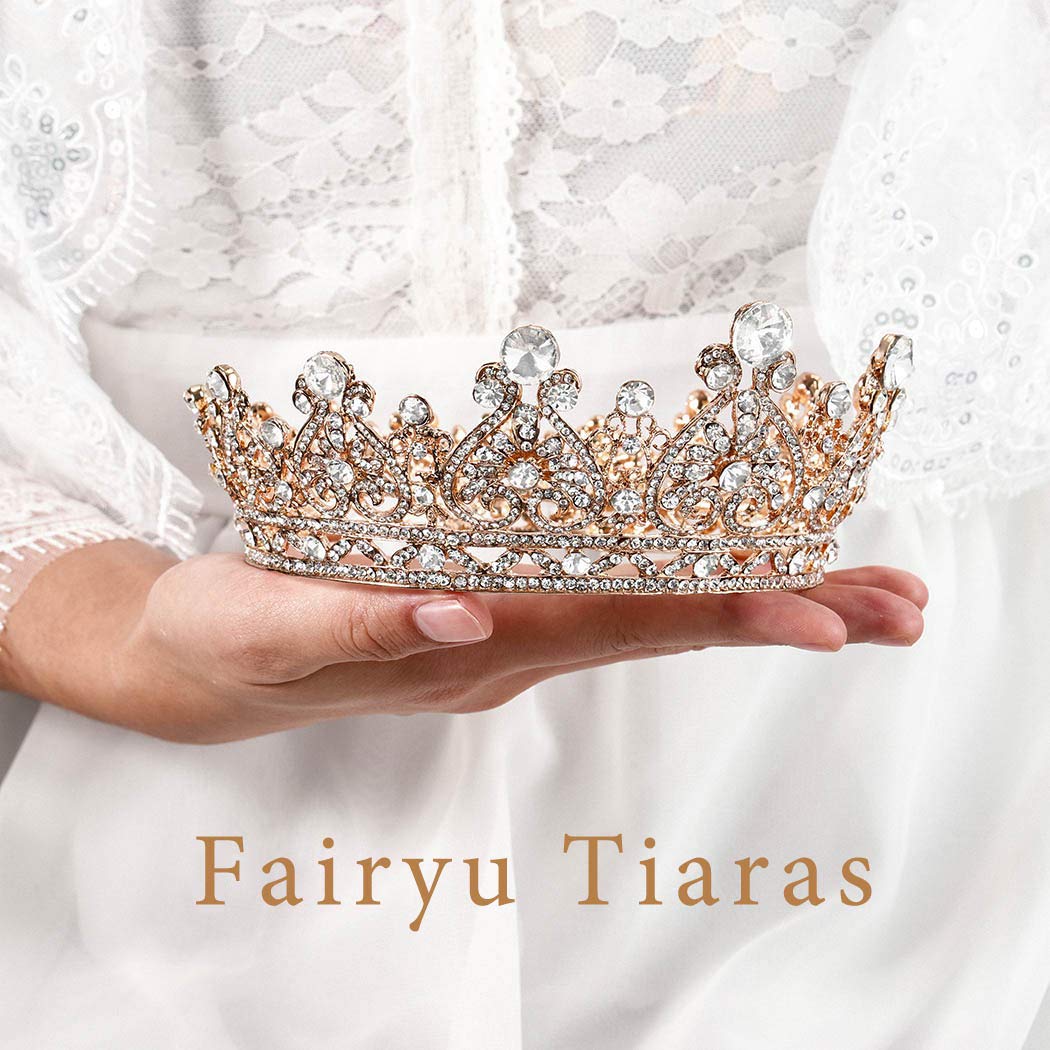 Foyte Baroque Queen Crown Gold Bride Rhinestone Wedding Crown Tiaras Crystal Hair Accessories for Women