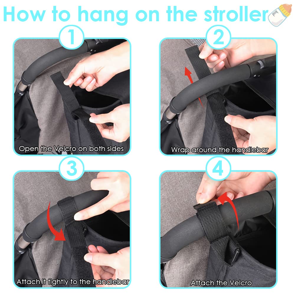 Stroller Organizer Bag, Universal Stroller Organizer, Stroller Storage Bag with Cup Holder, Stroller Caddy with Multiple Pockets for Bottle, Diaper, Toy, Black