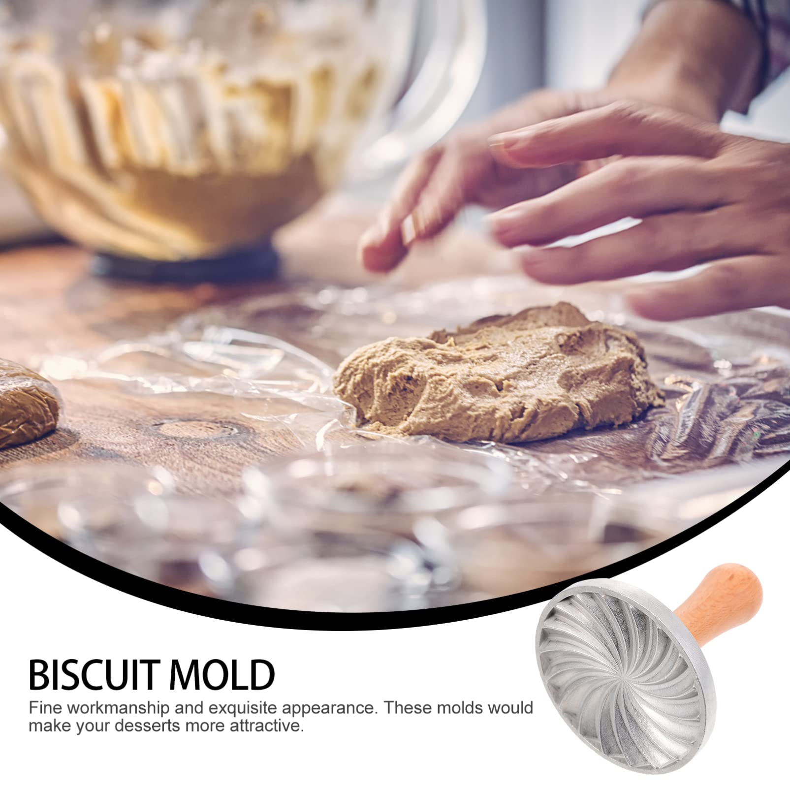 Kichvoe Cookie Stamp Metal Cookie Press Molds Embosser Fondant Stamp Biscuits Presser with Wooden Handle Baking Stamp Molds for Diy Cake Pastry