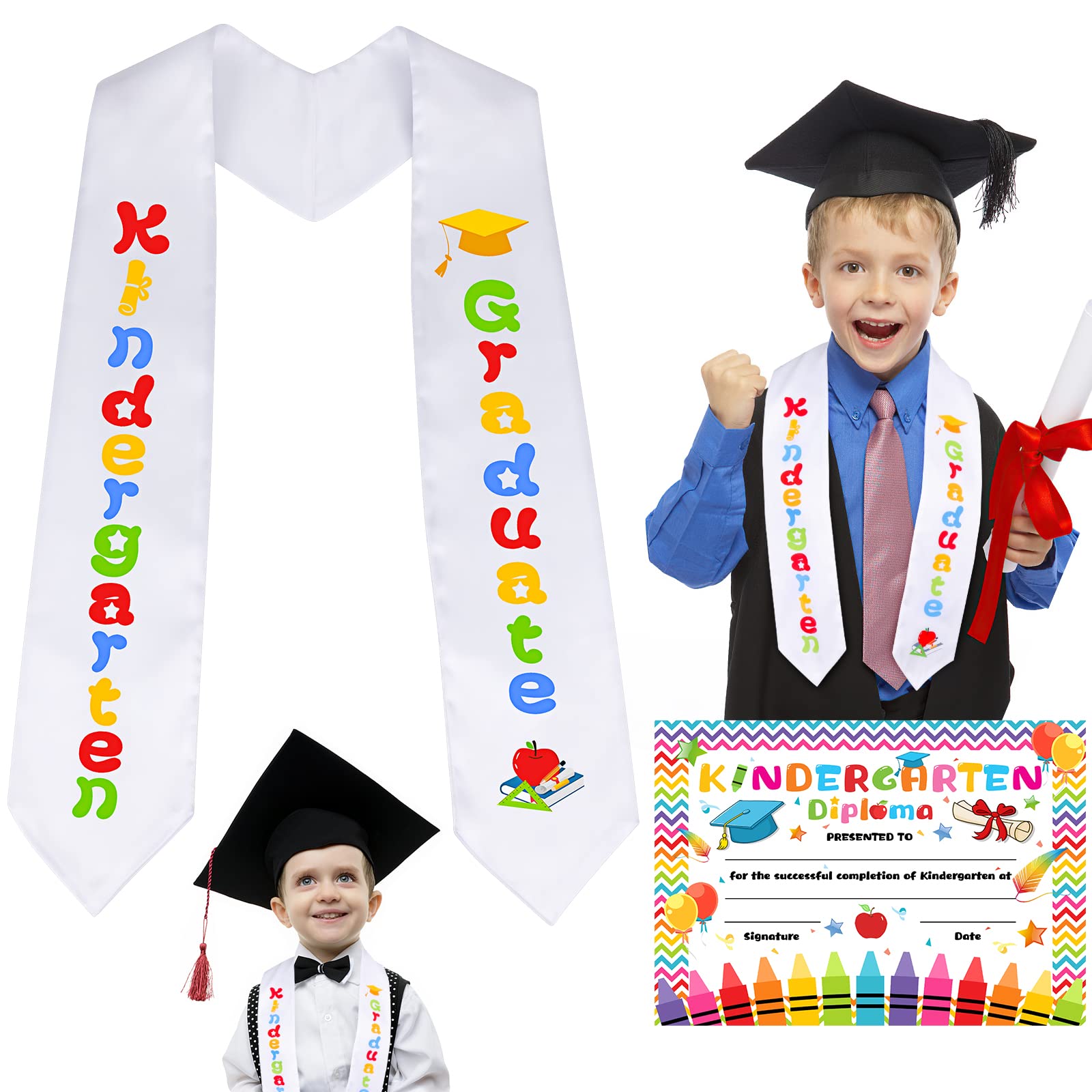LEIFEOSH 2024 Kindergarten Graduation Stole Graduation Sash with Diploma Certificate for Kindergarten Graduate
