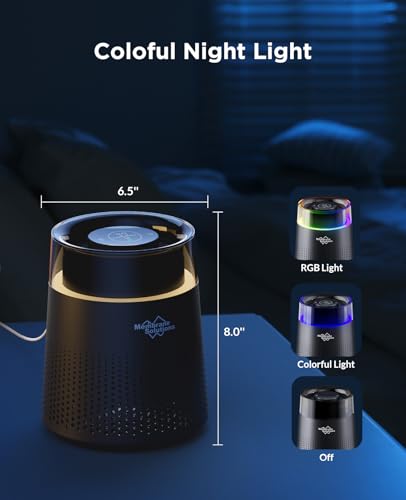 MSB5 Air Purifiers for Bedroom, H13 True HEPA Air Purifier for Home Room Office, 20dB Quiet Air Cleaner with Sleep Mode Colorful Night Light for Pets Dander Pollen Mold (Black)