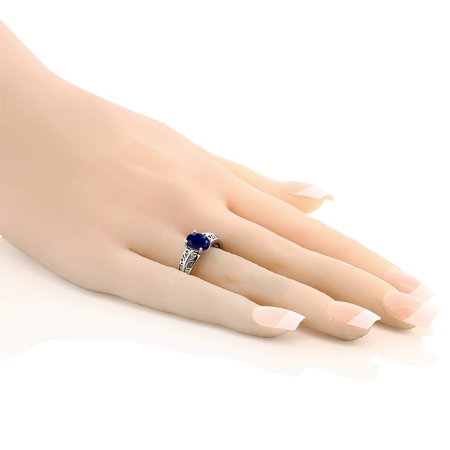 Gem Stone King 925 Sterling Silver Blue Sapphire Women Ring (1.80 Ct Oval, Gemstone Birthstone, Available in size 5, 6, 7, 8, 9)
