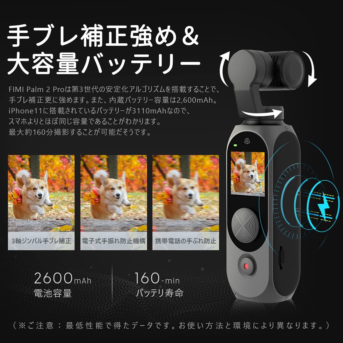 FIMI Palm 2 Gimbal Camera, 128° 4K UHD Ultra Wide Angle Lens, 308 Mins Work Time, Noise-canceling MIC Upgraded Sensor
