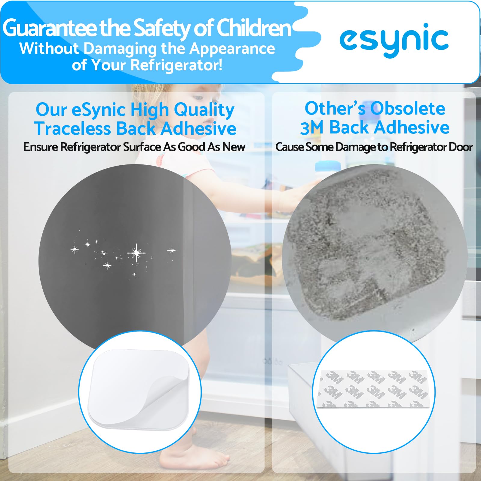 eSynic 2Pack Durable Refrigerator locks Fridge Locks for Kids Strong Adhesive Refrigerator Lock for Kids 304 stainless steel Fridge Child Locks With Keys Perfect for Fridge Oven Cupboards Cabinets etc