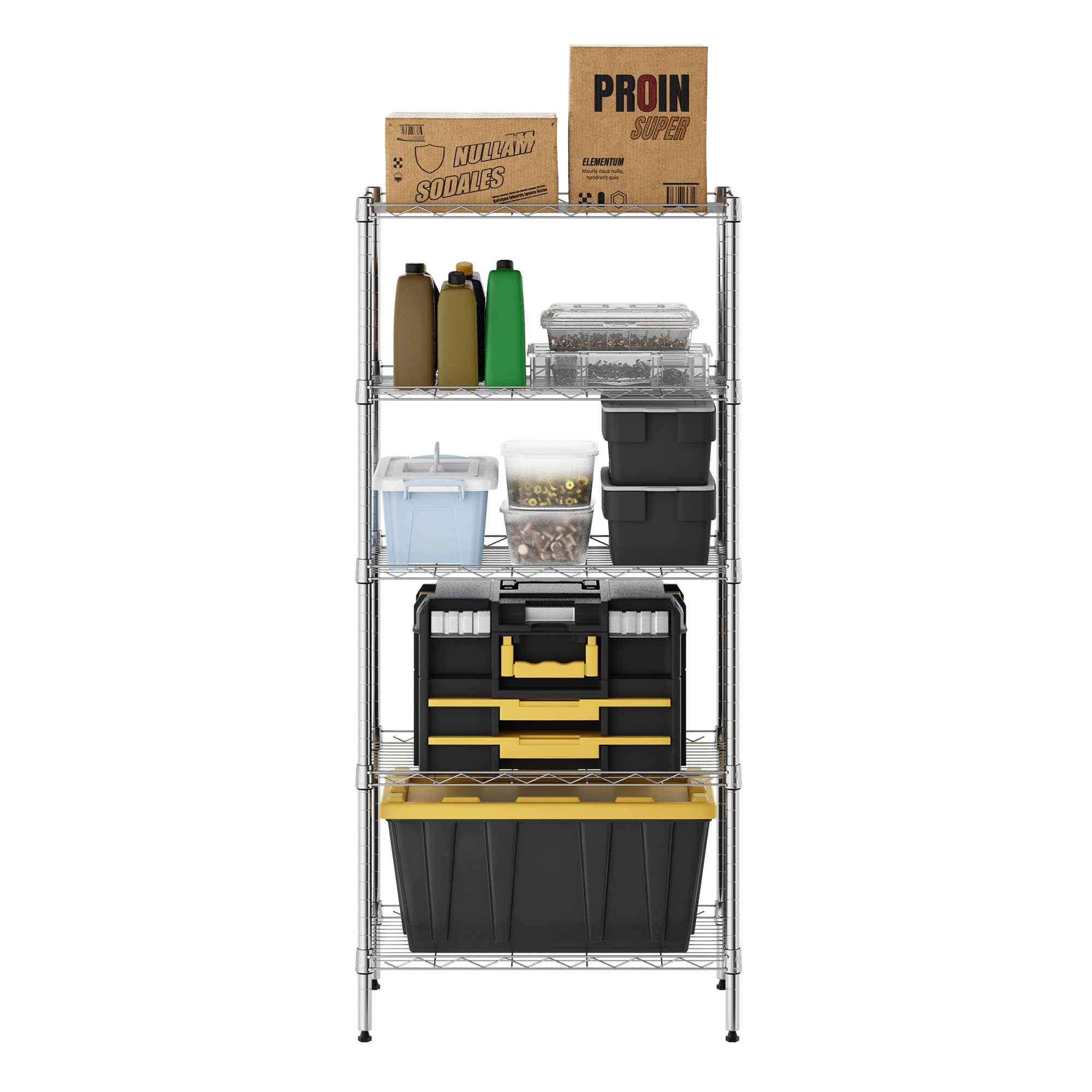 Furinno Wayar 5-Tier Metal Storage Shelf Rack, 21 x 12 x 48, Stainless Steel