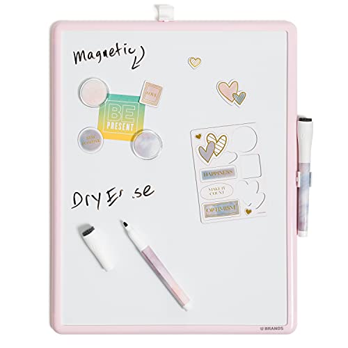 U Brands Contempo Dry Erase Board Set, Pink Soft Dye, Office Supplies, Includes Markers, Magnets, 11β x 14β, 15 Pieces
