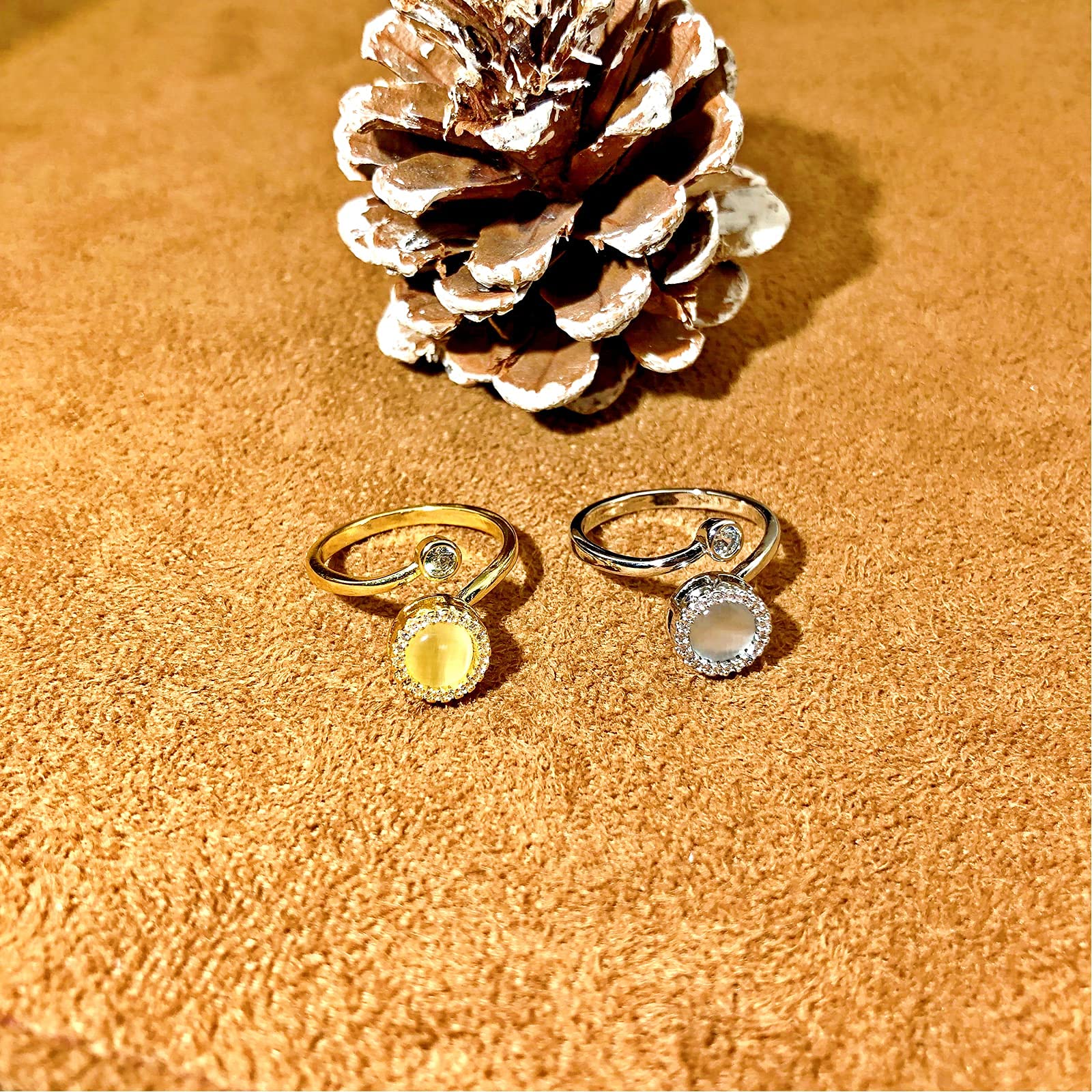 Fidget Rings for Anxiety for Women Daughter with Moonstone Rhinestone Spinner Ring Anxiety Ring Sterling Silver Adjustable Open Size Thumb Rings Gift for Women Girls