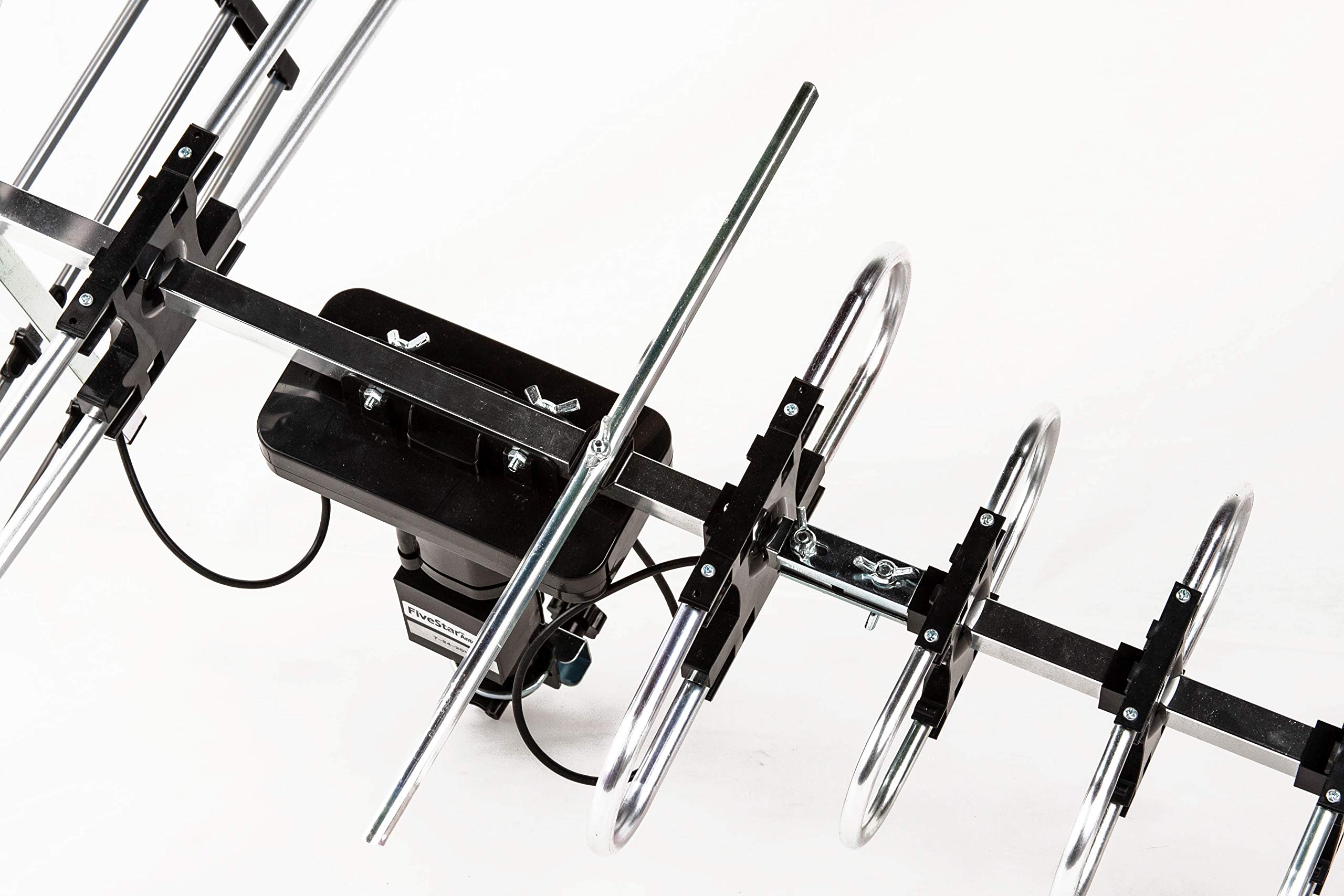 Five Star Outdoor Antenna HD TV Up to 200 Miles Range with Motorized 360 Degree Rotation, UHF/VHF/FM Radio with Infrared Remote Control Advanced Design with Installation Kit & Jpole