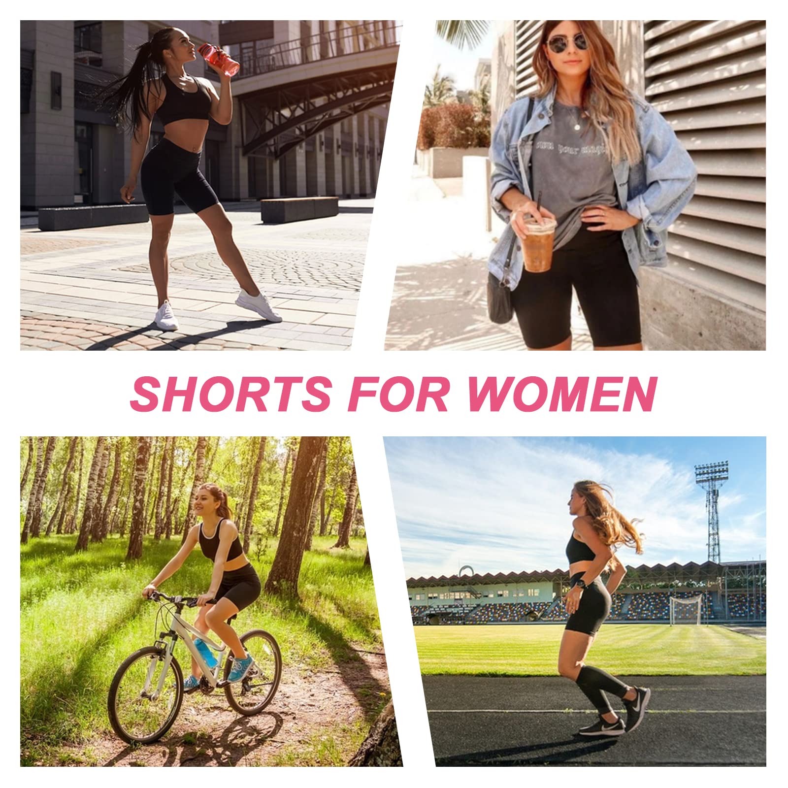 Fhine Yoga Shorts for Women - 8" Spandex Gym Workout Solid Stretch Cheerleader Running Dance Volleyball Running Shorts with 2 Side Pockets