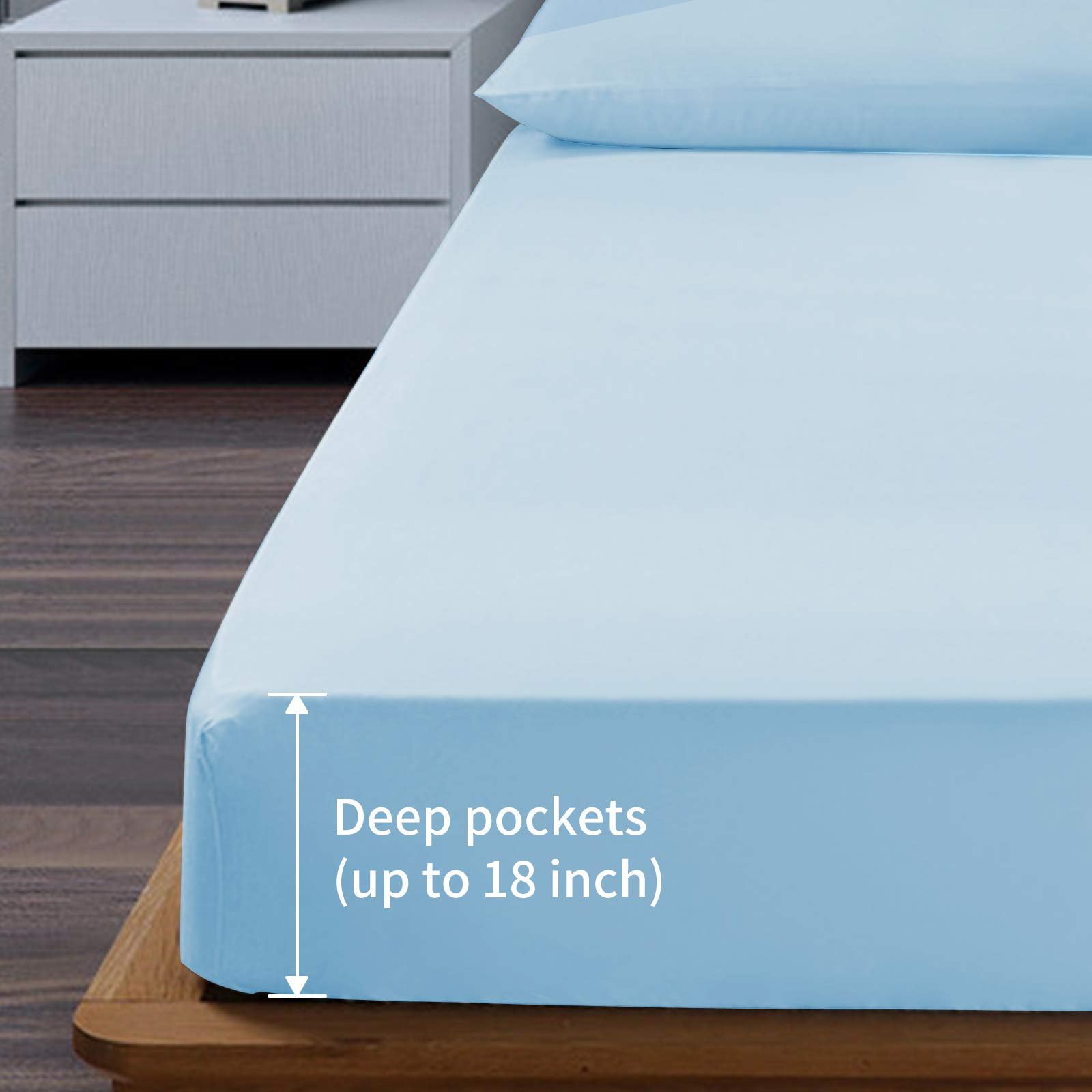 EaseHome Light Blue King Size Sheets Set 14-Inch Deep Pocket- Super Soft Brushed Microfiber 1800 Thread Count Egyptian Sheets - Breathable Wrinkle and Hypoallergenic-4 Piece(King,Lake Blue)