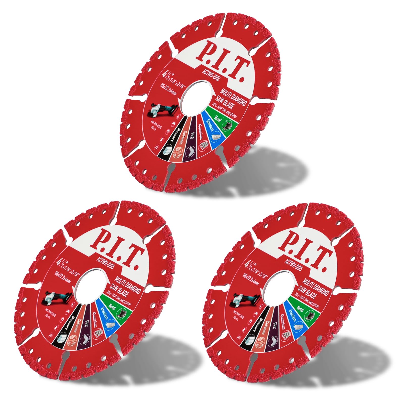 P.I.T. 4 1/2 Inch Diamond Cutting Wheel Metal Cutting Blade for 7/8" Arbor Angle Grinder Cutting Disc with 5000+ Cuts on Metal, Rebar,Sheet Metal,Angle Iron,Stainless Steel,3PCS Cut Off Wheels 