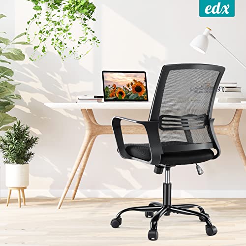 Office Chair Desk Chair Home Office Computer Chair with Wheels Mesh Office Chair with Lumbar Support, Mid Back Ergonomic Office Desk Chair with Armrests Adjustable Work Chairs, Black