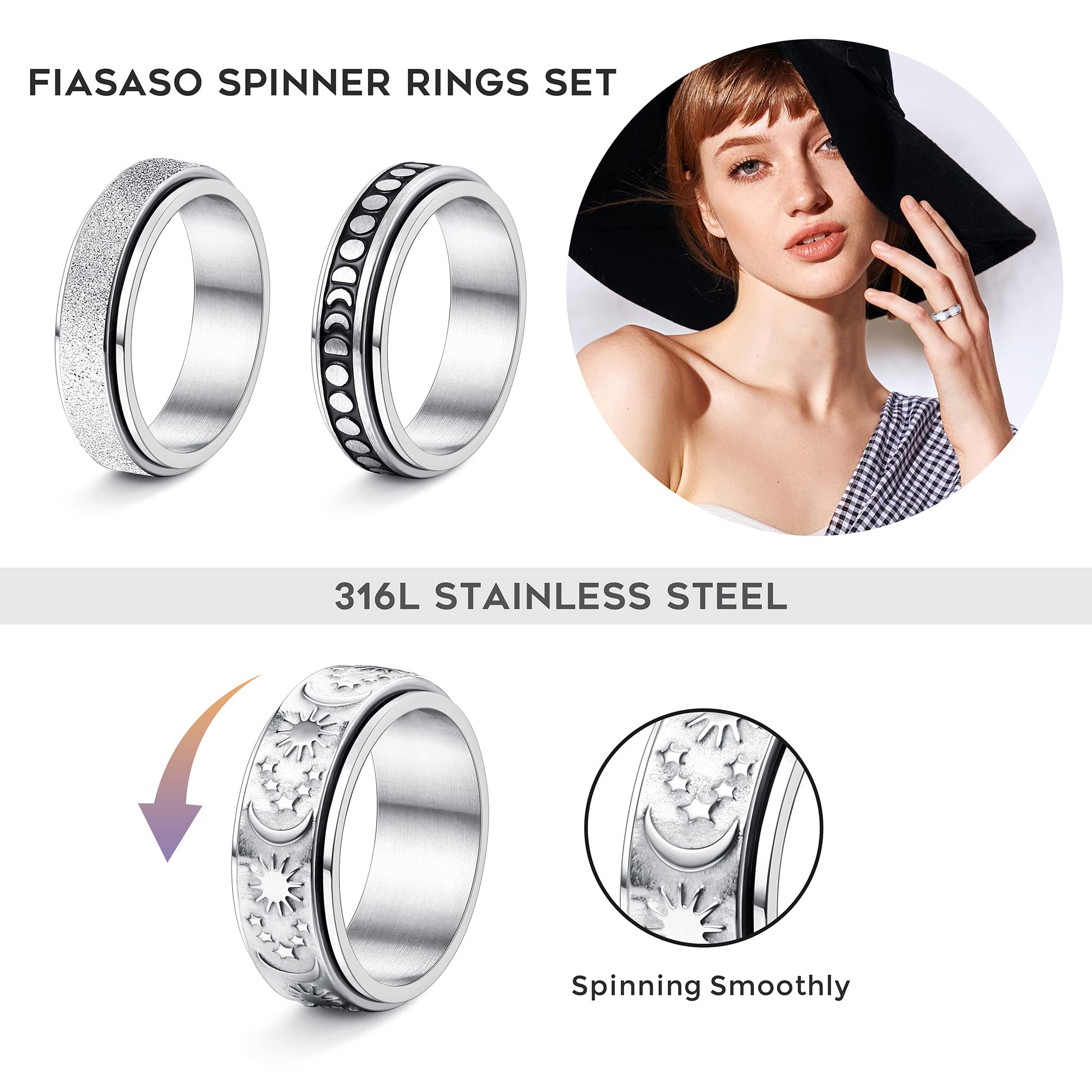 FIASASO 8Pcs Rings Set for Women Men,Size10