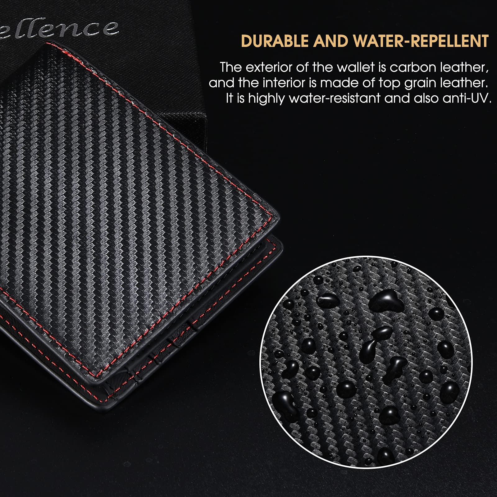 ECCELLENCE Wallets for Men RFID Blocking - Leather Wallet for Men Bifold, Men's Wallet Slim Minimalist, Carbon Fiber Wallets, Security Wallet, Genuine Leather Wallet, Birthday Gift for Husband and Dad