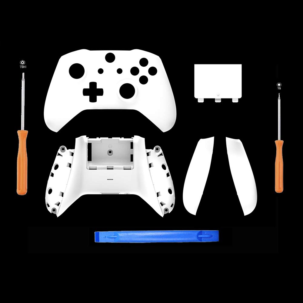 eLUUGIE Replacement Matte Housing Full Shell Set Faceplates ABXY Buttons RB LB Bumpers + Right/Left Rails for Xbox One S Slim Controller (3.5 mm Headphone Jack) S Controller Repair Parts (Black)