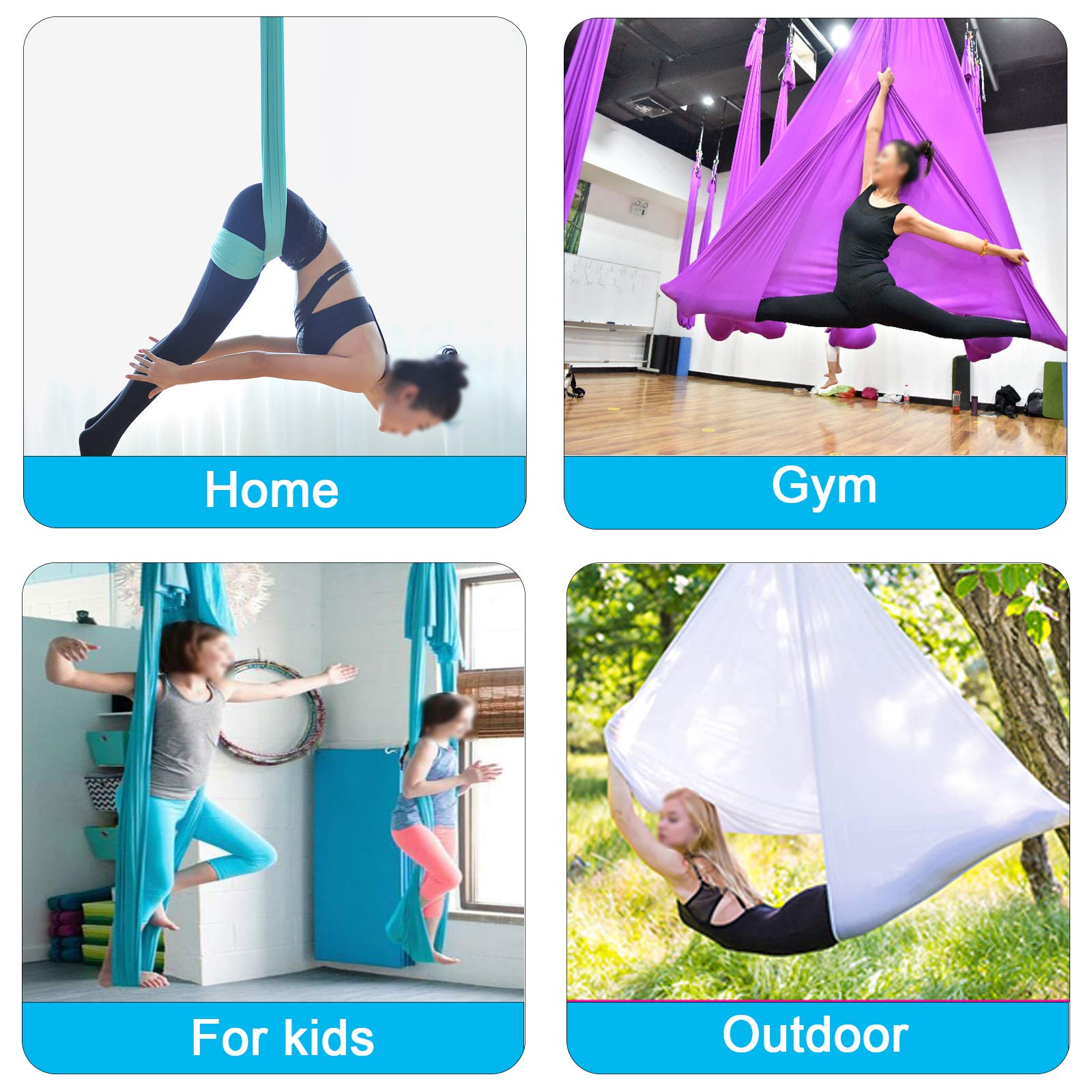 FOSER Aerial Yoga Hammock Aerial Yoga Swing with Daisy Chains Carabiners For Inverted Gravity Yoga Flip with Instruction Manual 5M×2.8M (Black)