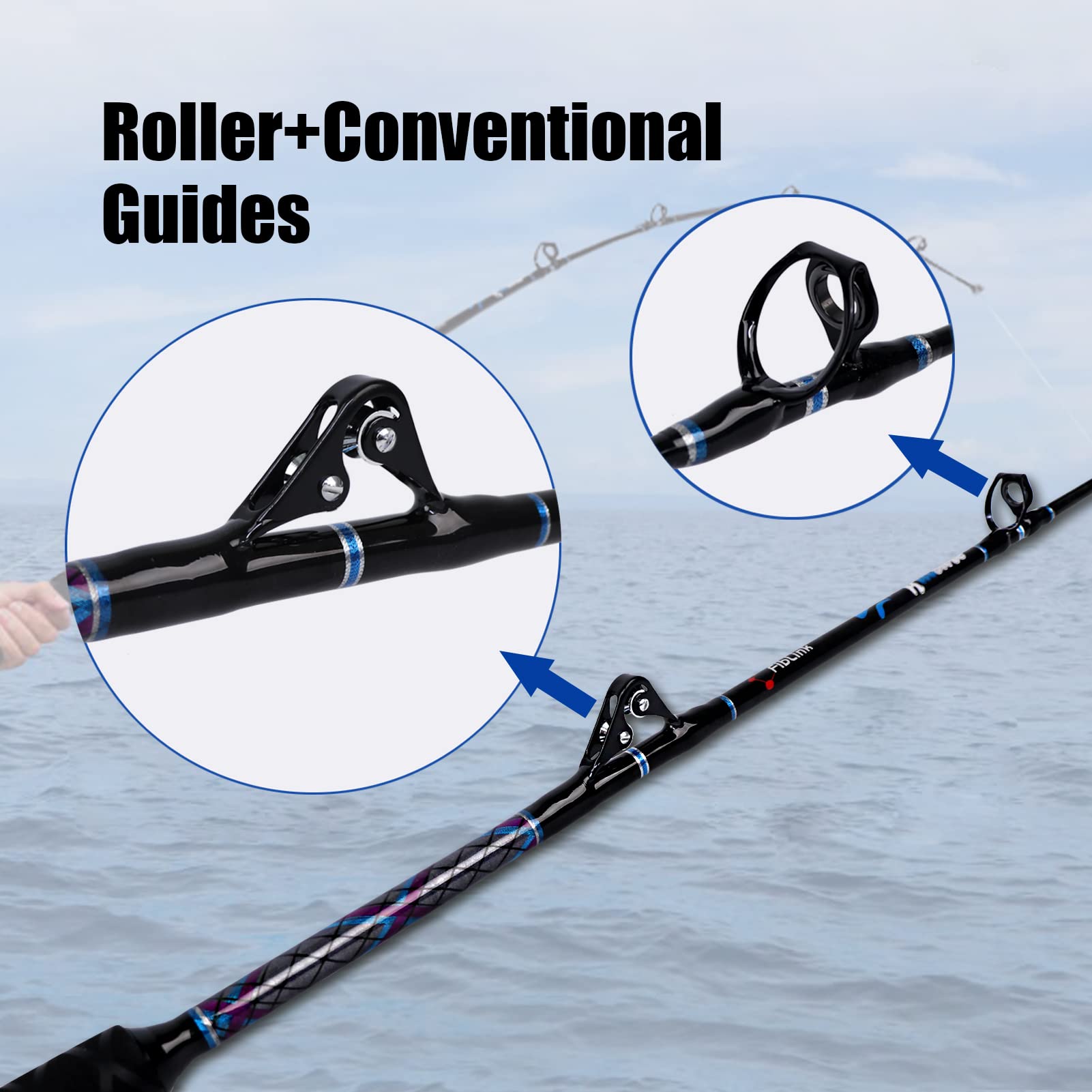 Fiblink 1-Piece Trolling Rod Saltwater Deep Dropper 6-Feet Big Game Rod Conventional Boat Fishing Pole (30-50Lbs)