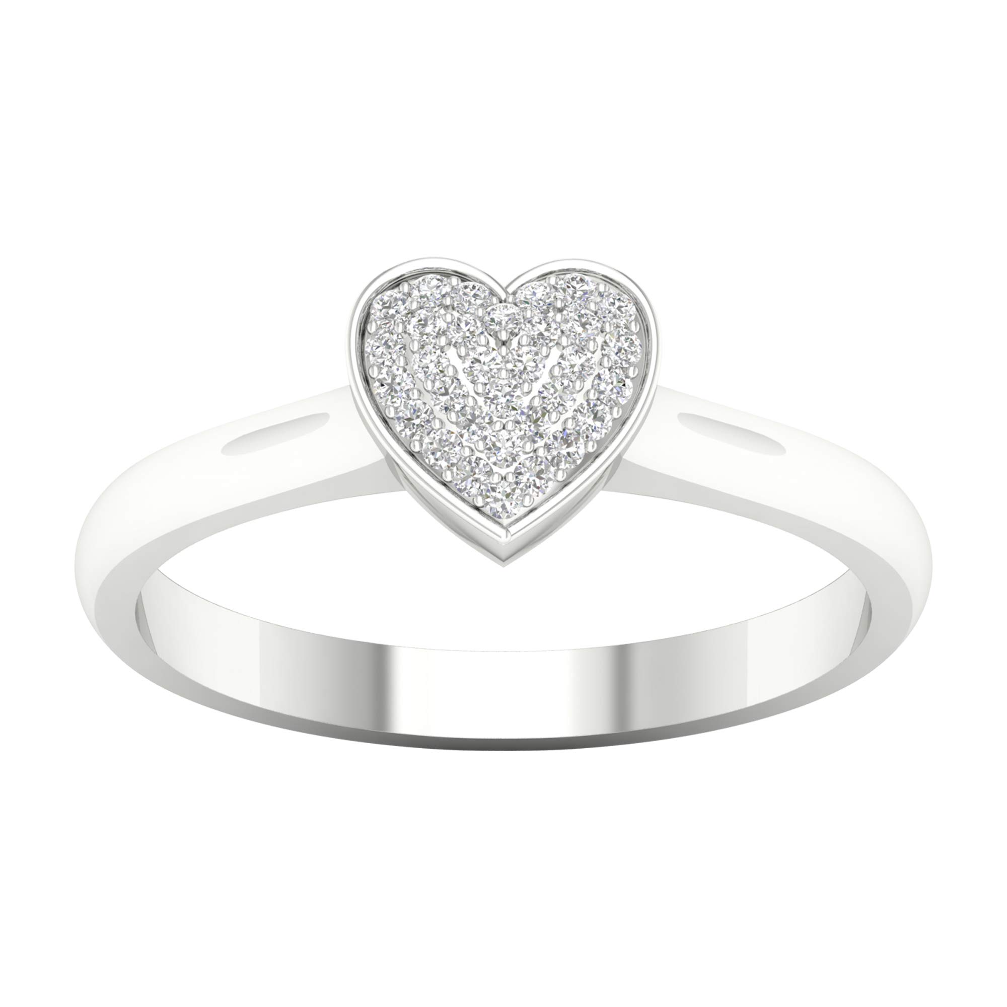 DZON 1/10ct TDW Diamond Ring in Sterling Silver Cluster Heart Ring