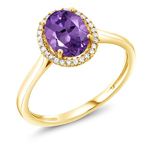 Gem Stone King 10K Yellow Gold 8X6MM Oval Gemstone Birthstone and White Diamond Halo Engagement Ring | Wedding Anniversary Promise Gold Ring For Women | Available In Size 5-10
