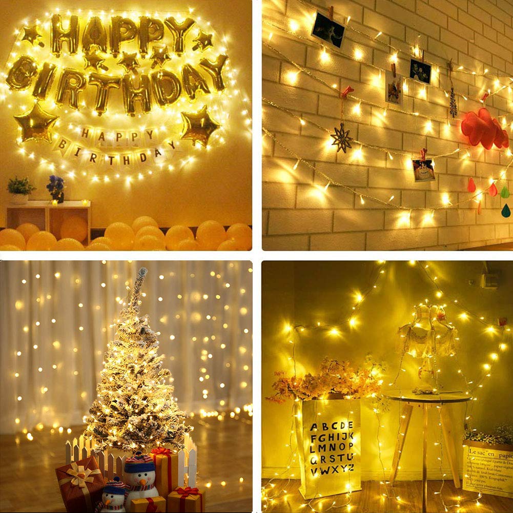 Fiee 39FT 100LED Warm White String Lights Indoor, 8 Modes Connectable Christmas Lights Outdoor Waterproof, 30V Plug in Christmas String Lights for Indoor Bedroom Christmas Garden Party Patio Decor