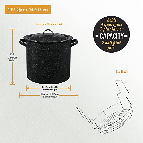 Granite Ware Enamel on Steel 15.5-Quart Water Bath Canner with lid & Jar Rack, Multiuse Pot, Resistant & Easy to Clean