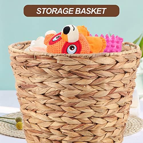 Rattan Basket Woven Waste Basket Round Trash Can Decorative Garbage Waste Bin Rubbish Container Laundry Cloth Storage Basket Organizer for Bedroom Home Living Room Bathroom Woven Basket