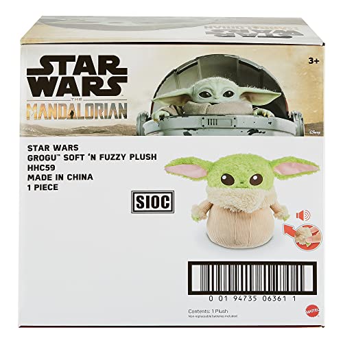 Star Wars Grogu Plush 12-Inch Toy Figure, Soft 'N Fuzzy Character Doll with Sounds, Press Hands to Activate