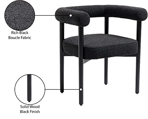 Meridian Furniture Hyatt Collection Mid-Century Modern Dining Chair, Solid Wood Finish, Rich Boucle Fabric, 26.5" W x 22" D x 28" H, Black