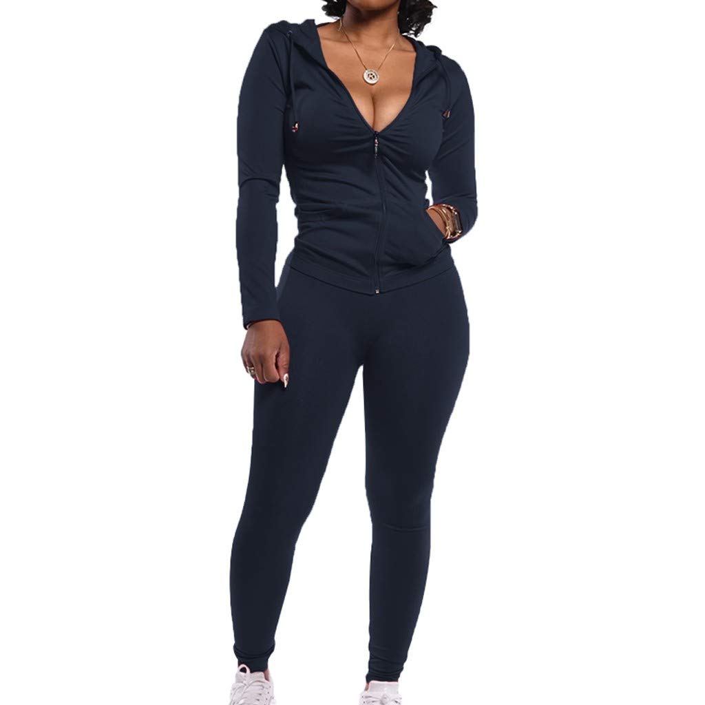 Forwelly Womens Plain 2 Piece Outfits Long Sleeve Zip Up Hoodies and High Waist Leggings Set Casual Sport Sweatsuit